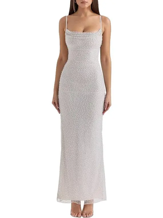 House Of Cb Calla Beaded Gown - Nimbus Cloud