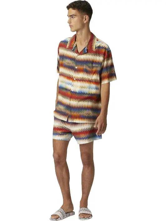 Missoni Bowling Shirt With Gradient Micro Zig Zag Print And Breast Pocket - Red