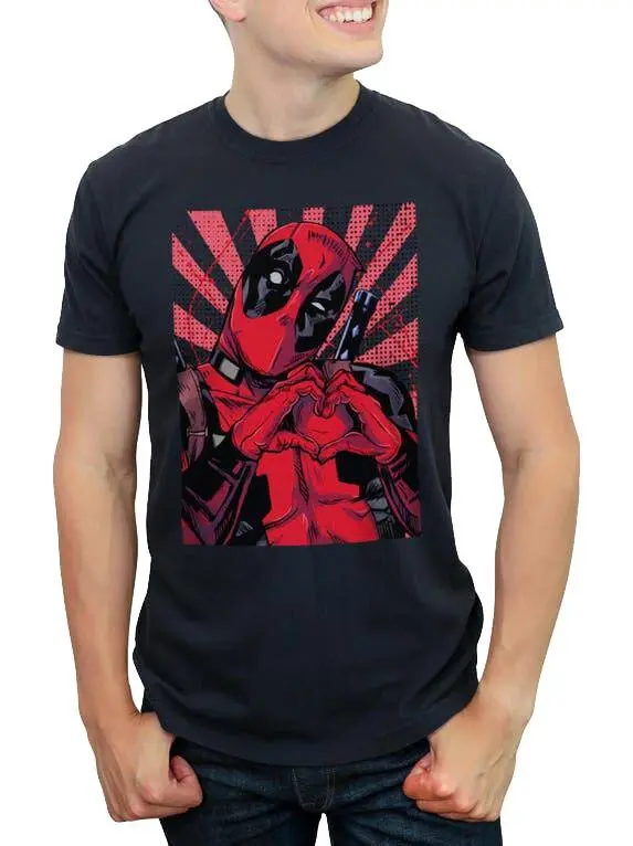 MARVEL Deadpool Hand Heart Poster Graphic T-shirt - Black