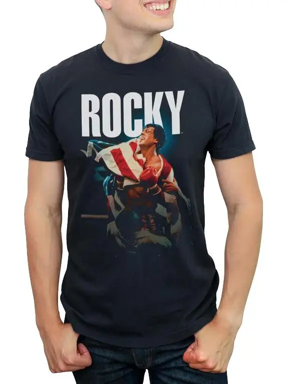 ROCKY IV American Flag Movie Poster Graphic T-shirt - Black