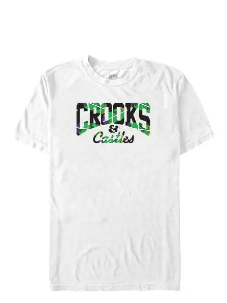 CROOKS & CASTLES Black Tropical Print Graphic T-shirt - White
