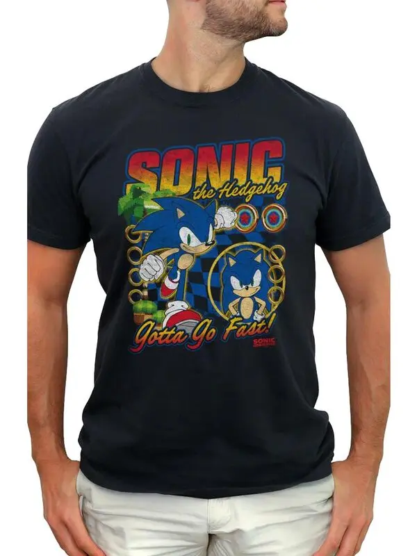 SONIC THE HEDGEHOG Gotta Go Fast Distressed Graphic T-shirt - Black