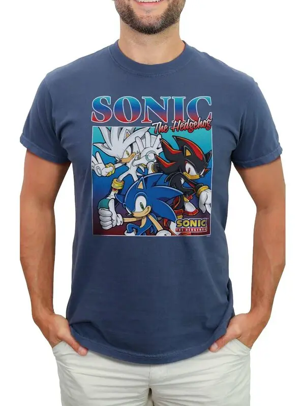 SONIC THE HEDGEHOG Trio Poster Graphic T-shirt - Navy Blue