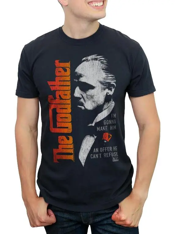 THE GODFATHER Distressed Offer Quote Graphic T-shirt - Black