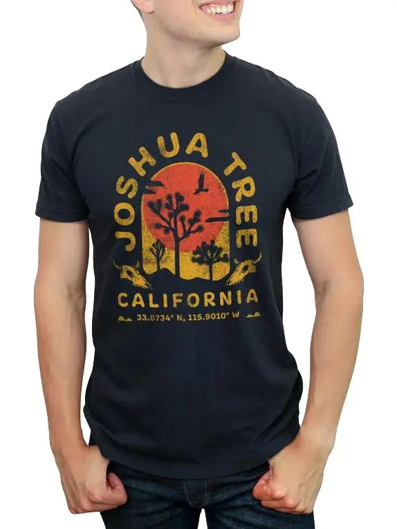 LOST GODS Joshua Tree California Distressed Short Sleeve Graphic T-shirt - Black