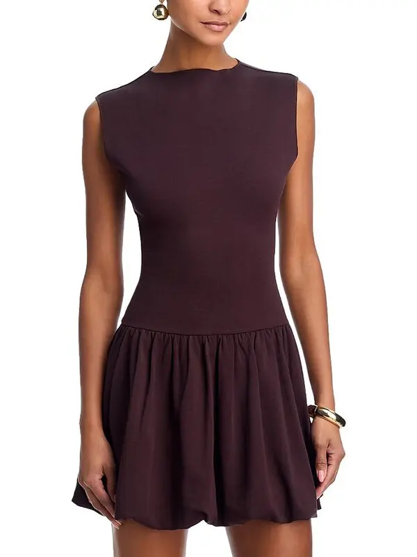 Aqua Ponte Bubble Mini Dress - Brown