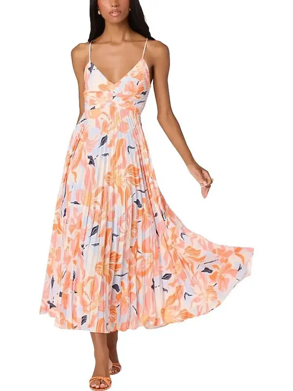 Astr The Label Blythe Floral Dress - Orange/blue Floral