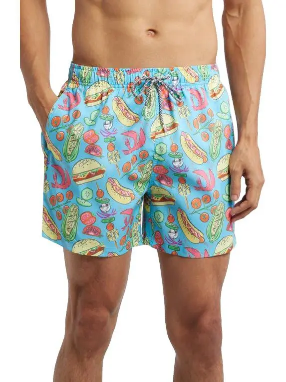BOARDIES Grill Master Mid Length Swim Trunks - Blue