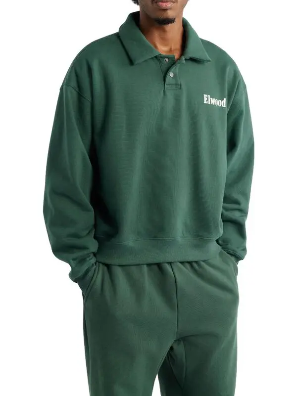 ELWOOD Heavyweight Fleece Polo Collar Sweatshirt - Emerald