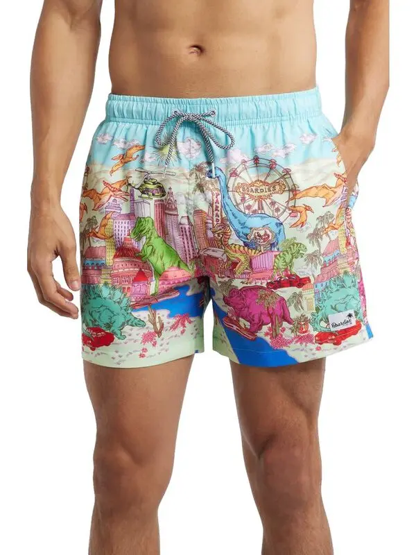 BOARDIES Dino Takeover Mid Length Swim Trunks - Blue Multi