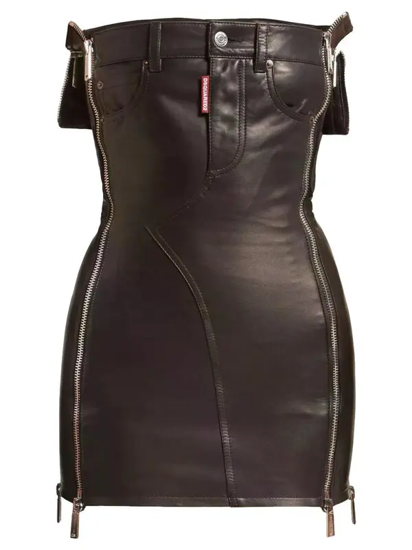 Dsquared2 Leather Mini Dress - Black