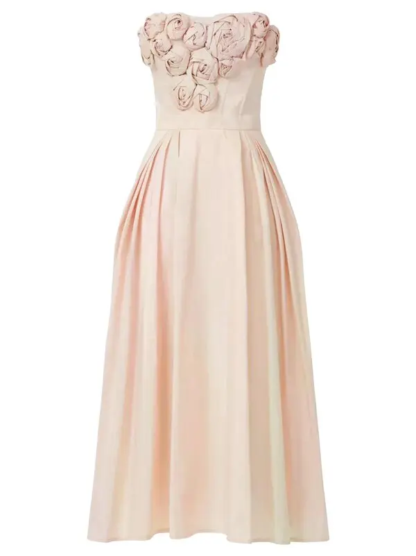 Elisabetta Franchi Rose-appliqué Gabardine Midi Dress - Pink