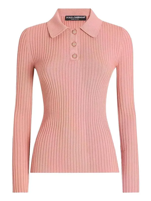 Dolce & Gabbana Ribbed Polo Top - Pink