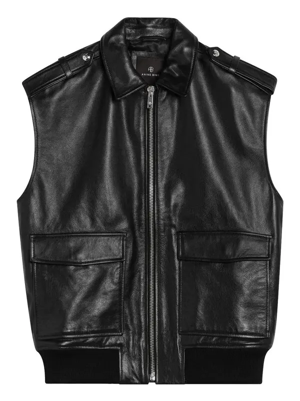 ANINE BING Sonnie Leather Gilet - Black