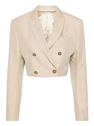 Palm Angels Button Detailed Crop Blazer - Beige