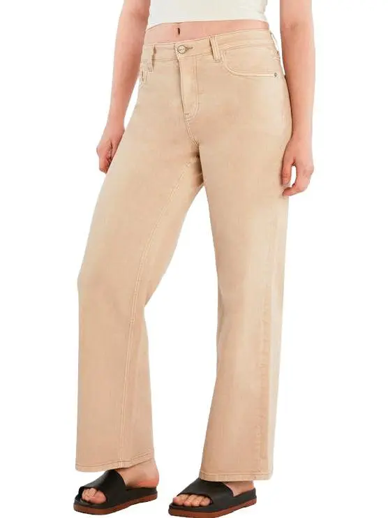 HINT OF BLU Clever Ripped High Waist Wide Leg Jeans - Toffee Light