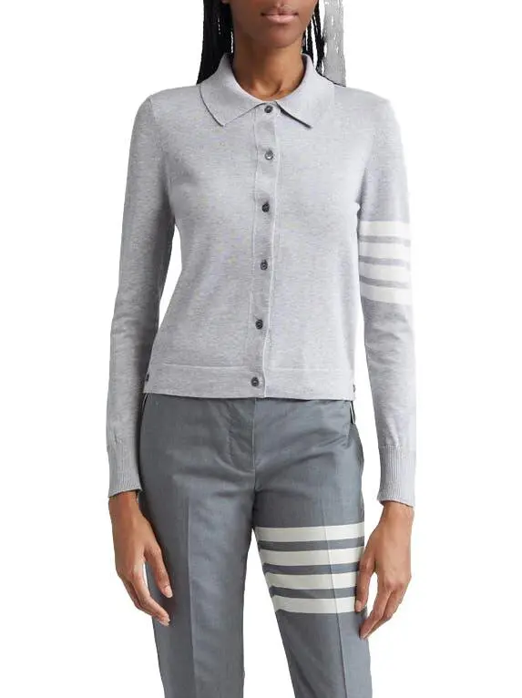 Thom Browne 4-bar Jersey Stitch Cardigan - Light Grey