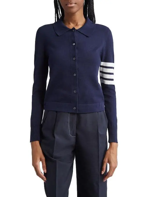 Thom Browne 4-bar Jersey Stitch Cardigan - Navy