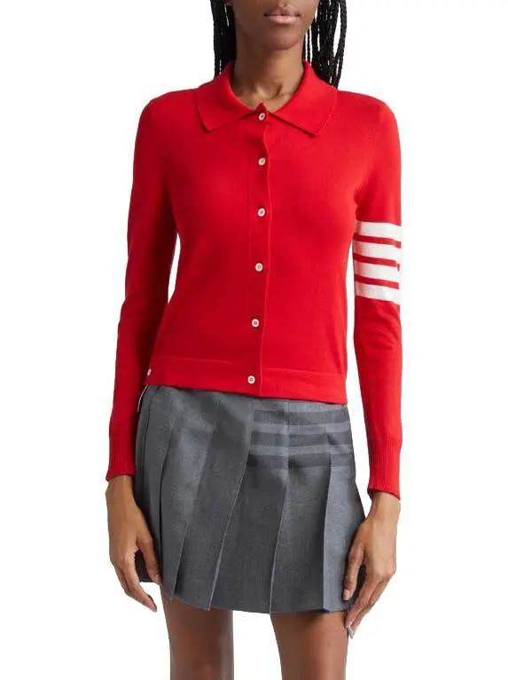 Thom Browne 4-bar Jersey Stitch Cardigan - Red