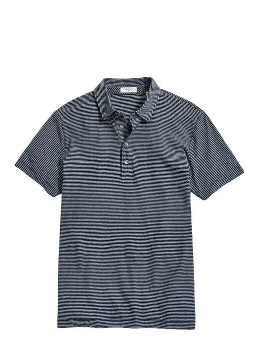 Billy Reid Pensacolo Stripe Polo - Carbon Blue/ Silver