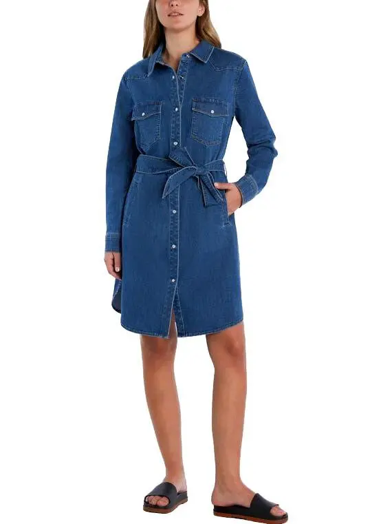 WASH LAB DENIM Marie Belted Shirtdress - Marie Blue