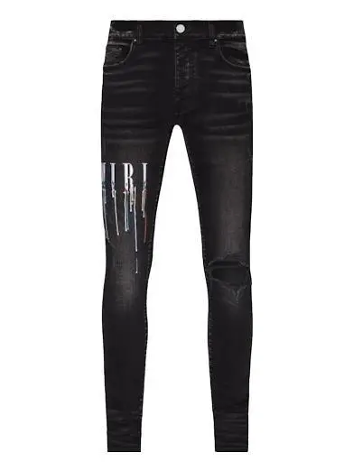 Amiri Paint Drip Logo Jeans - Black