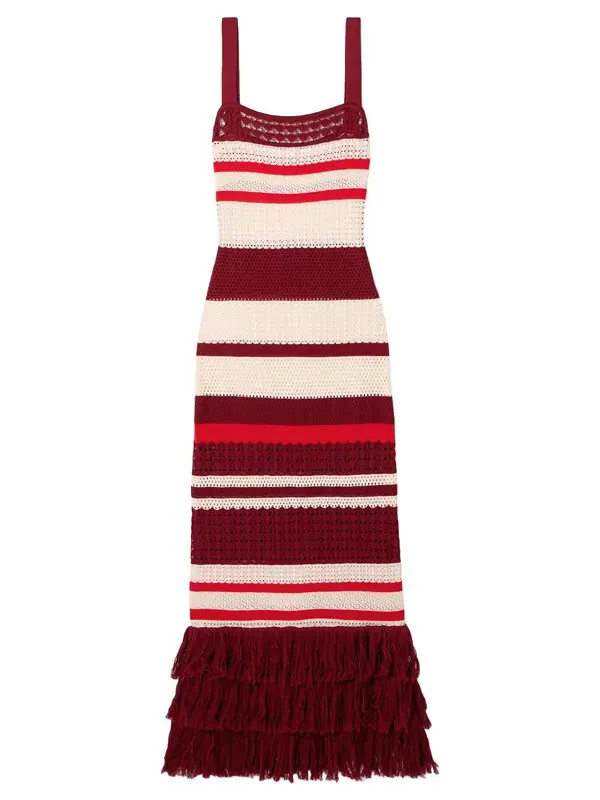 Johanna Ortiz Embayed Crocheted Pima Cotton Maxi Dress - Burgundy