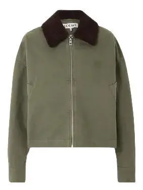 Loewe Shearling-trimmed Cotton-drill Jacket - Green