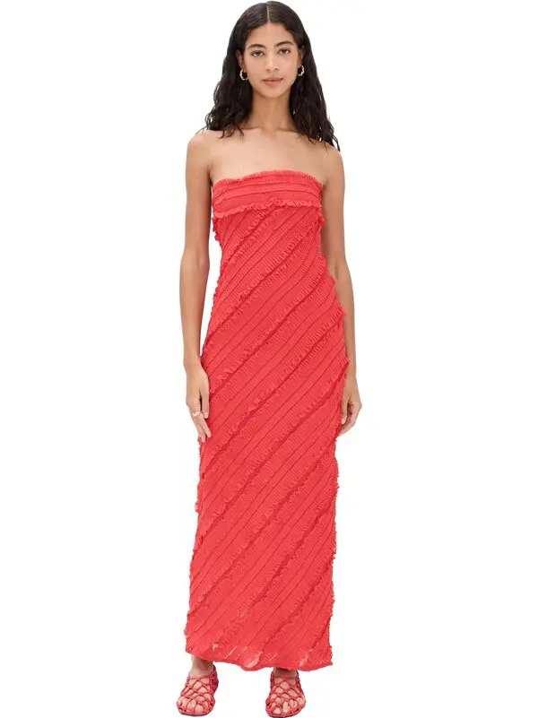 Endless Rose Strapless Ruffled Maxi Dress - Red