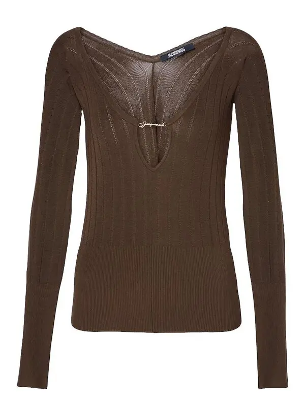 Jacquemus Pralù Logo Ribbed-knit Top - Brown