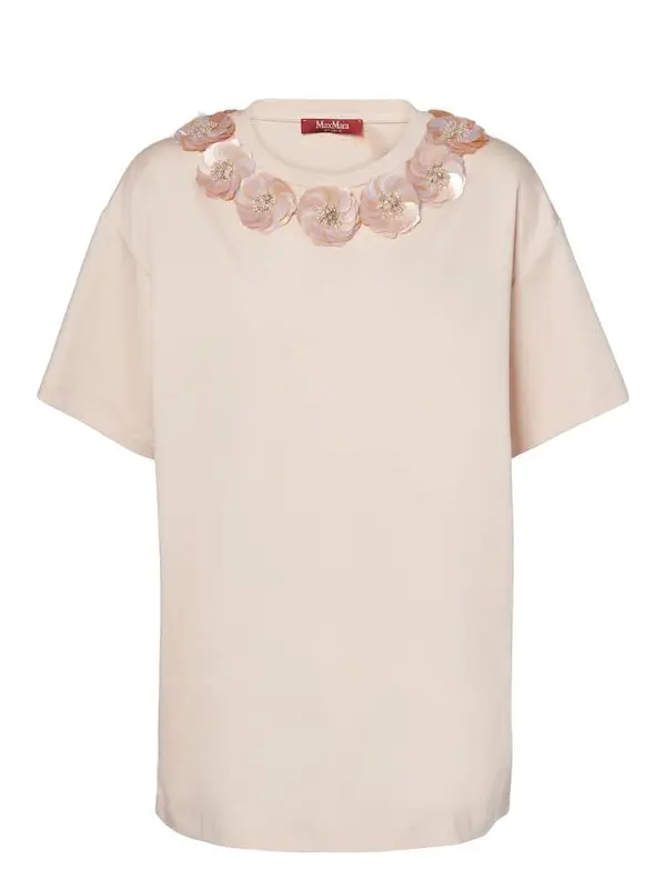 Max Mara Gennaio Embellished Jersey Top - Beige