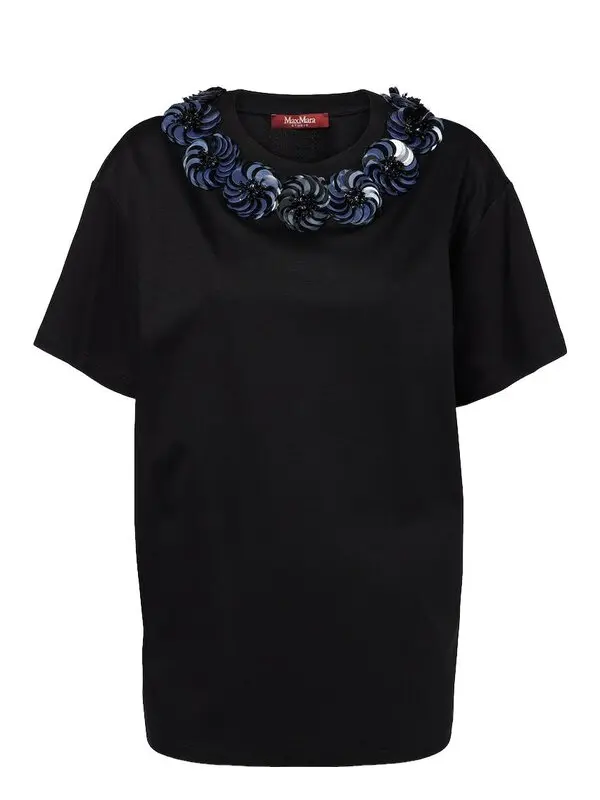 Max Mara Embellished Jersey Top - Black