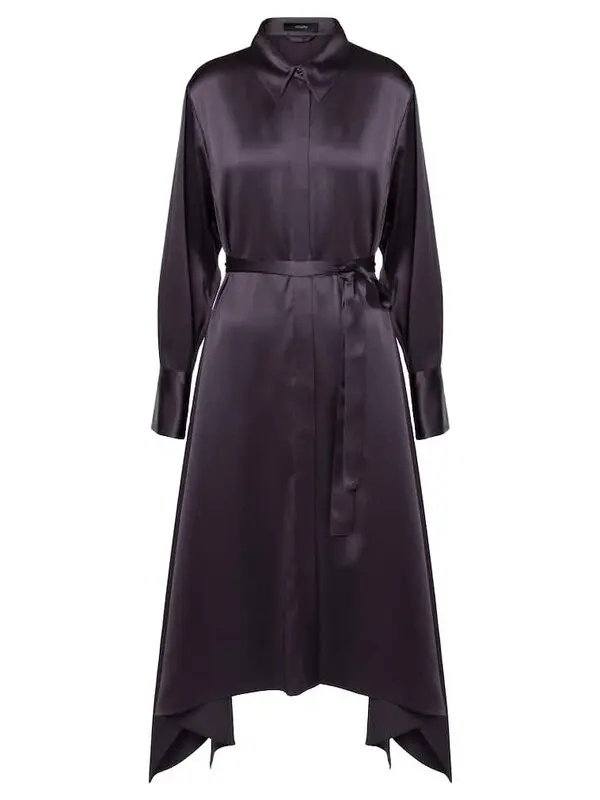 JOSEPH Cyprien Belted Silk Shirt Dress - Purple