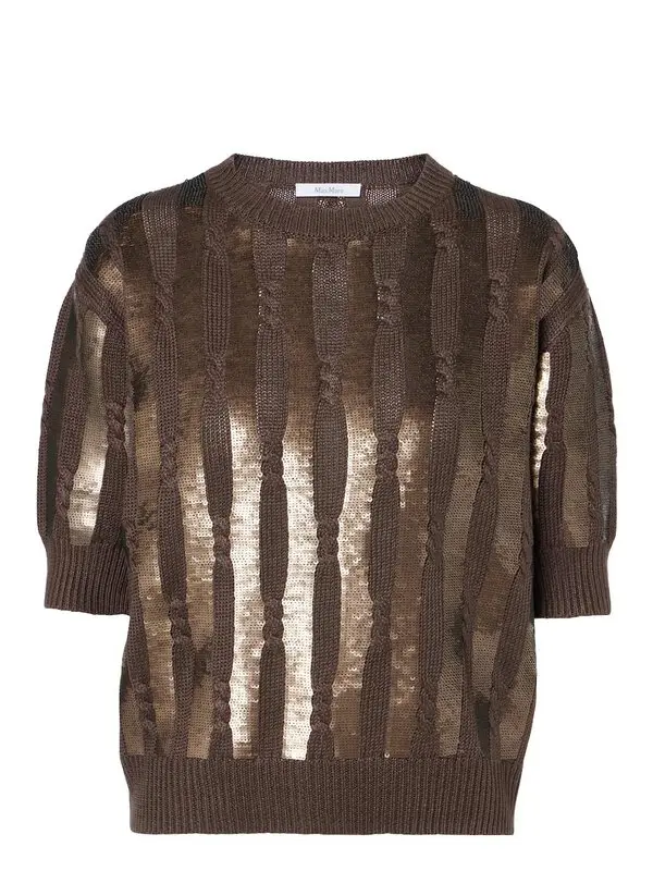 Max Mara Empoli Sequined Linen Top - Brown