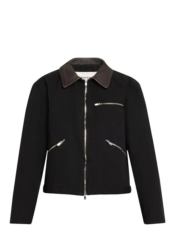 TONYWACK Leather Collar Work Jacket - Black