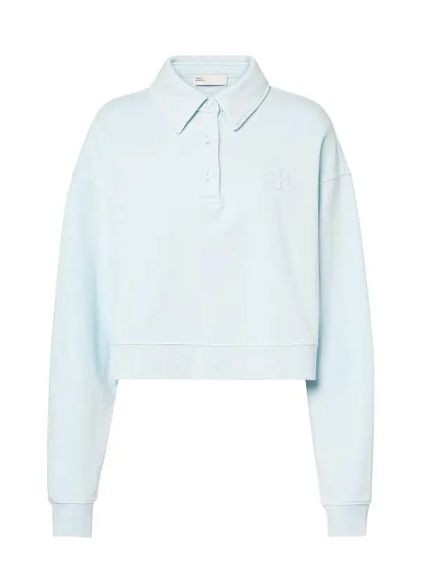 Tory Burch Cotton Terry Polo Sweater - Grey
