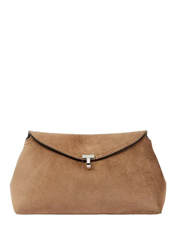 TOTÊME T-lock Suede Clutch - Brown