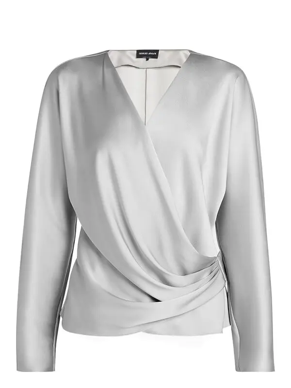 Giorgio Armani Draped Double Satin Wrap Shirt - Silver
