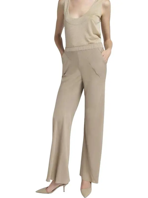 Giorgio Armani Triple Silk Georgette Trousers - Solid Medium Beige