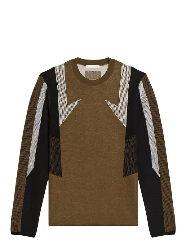 Helmut Lang Wool Mesh Paneled Sweater - Bk/ivy/cgn
