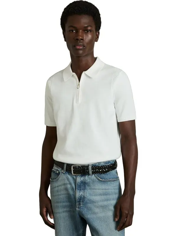 REISS Berkley Cotton Half-zip Knitted Polo Shirt - White