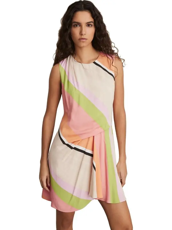 REISS Ellia Stripe-print Mini Dress - Pink/green