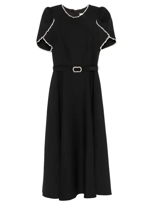 NISSA Faux-pearl Detailed Midi Dress - Black