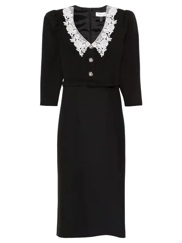 NISSA Lace-collar Midi Dress - Black