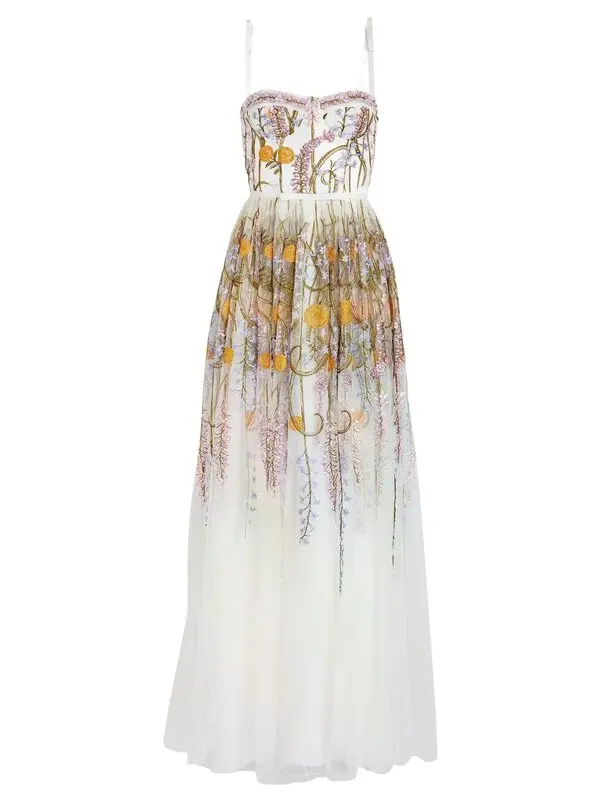 Giambattista Valli Floral-embroidered Tulle Gown - White