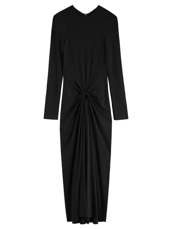 Victoria Beckham Gathered Satin-jersey Midi Dress - Black