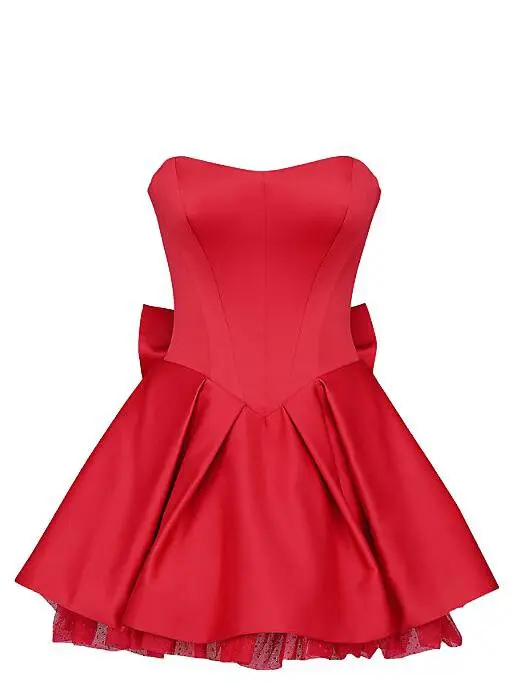 House Of Cb Noele Bow Strapless Mini Dress - Haute Red