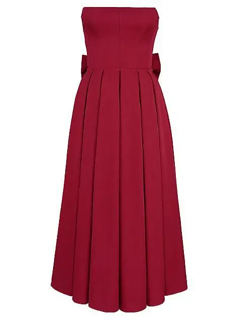 House Of Cb Woven Strapless Midi Dress With Bow - Rhubarb