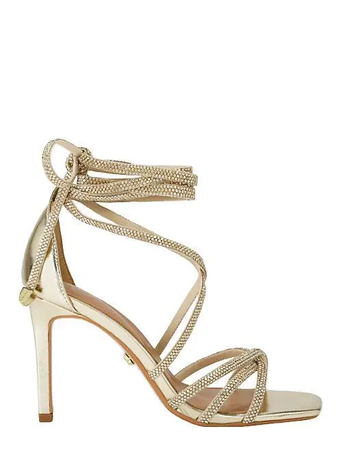 Carvela Paparazzi Tie Crystal-embellished Faux-leather Heels - Gold