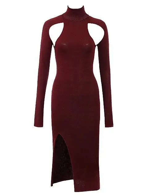 MISTRESS ROCKS Cut-out High-neck Midi Dress - Dark Cherry